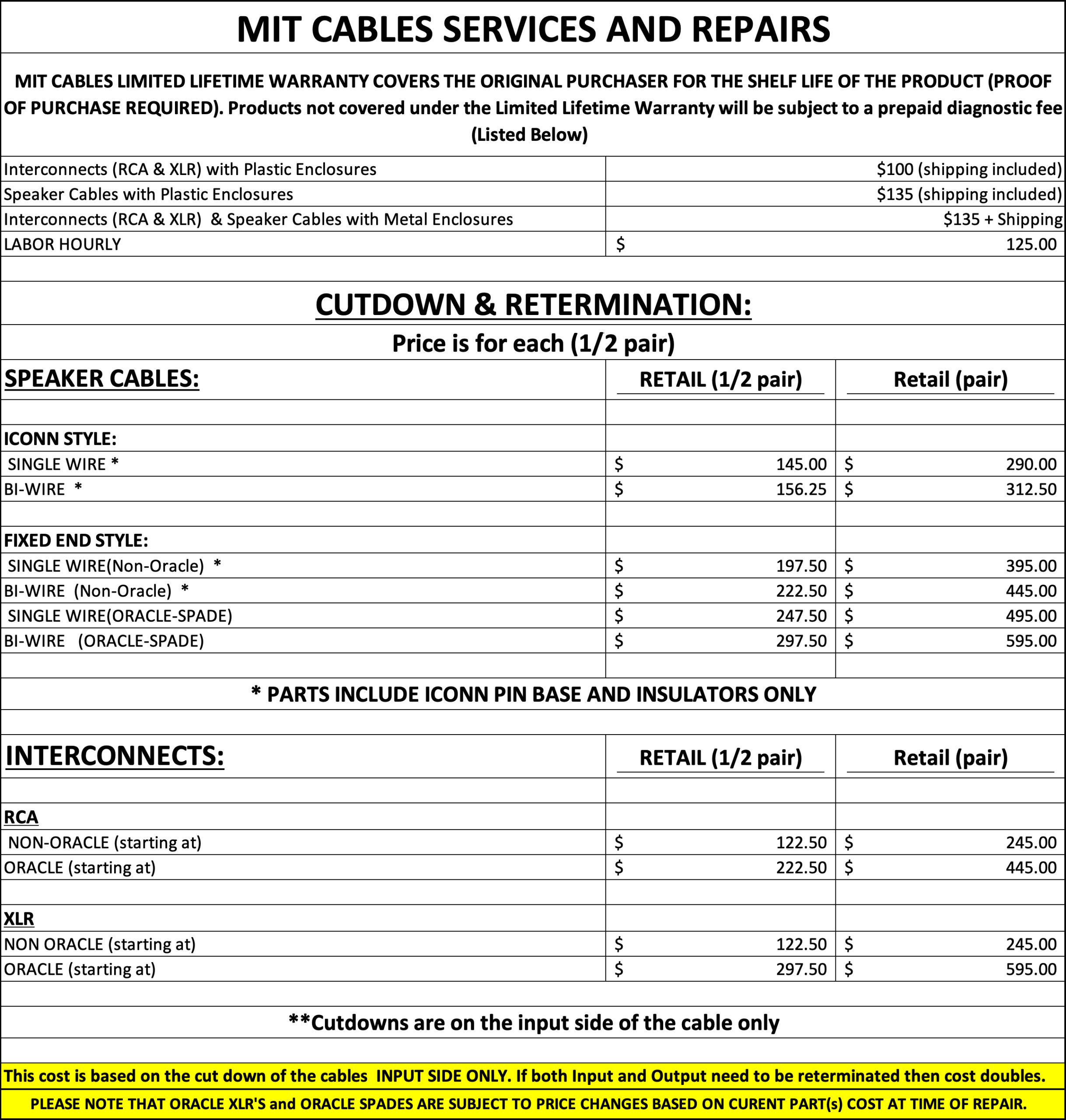 Repairs & Other Services - MIT Cables - Music Interface Technologies